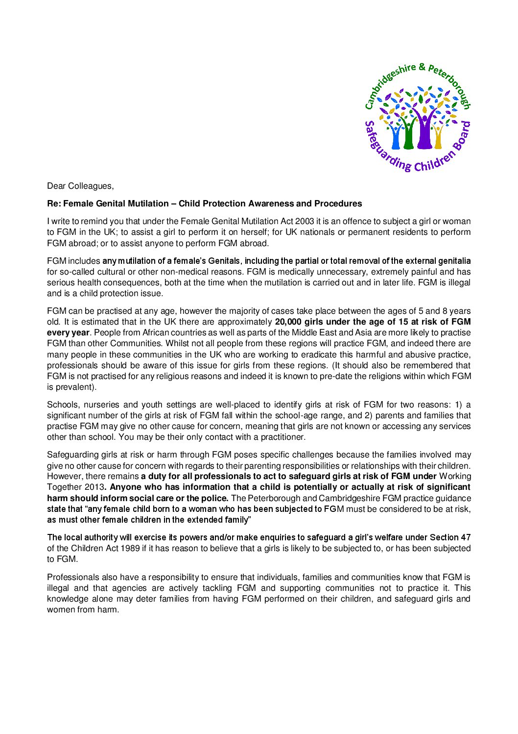 Professionals Letter – FGM | Cambridgeshire and Peterborough ...